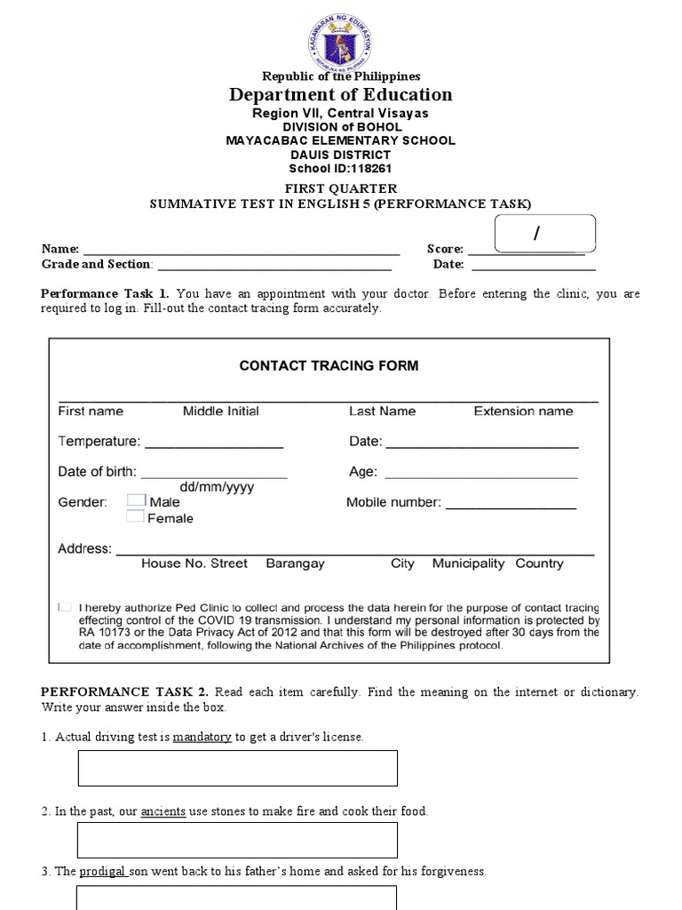 GRADE 5 Q1 PERFORMANCE TASK (AutoRecovered) | PDF