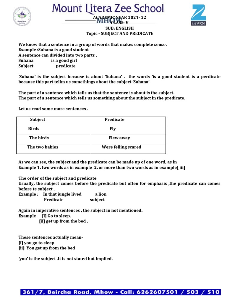 Understanding Subject and Predicate | PDF | Language Arts & Discipline