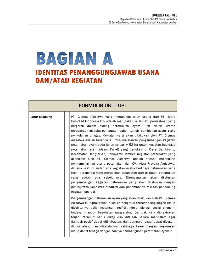 Draft - UKL-UPL - 02 - Bagian A Identitas Pemrakarsa | PDF