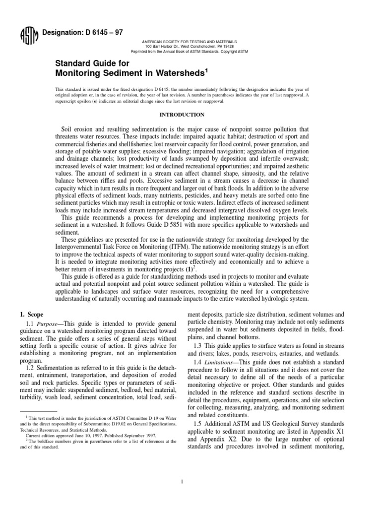 Monitoring Sediment in Watersheds: Standard Guide For | PDF | Water ...