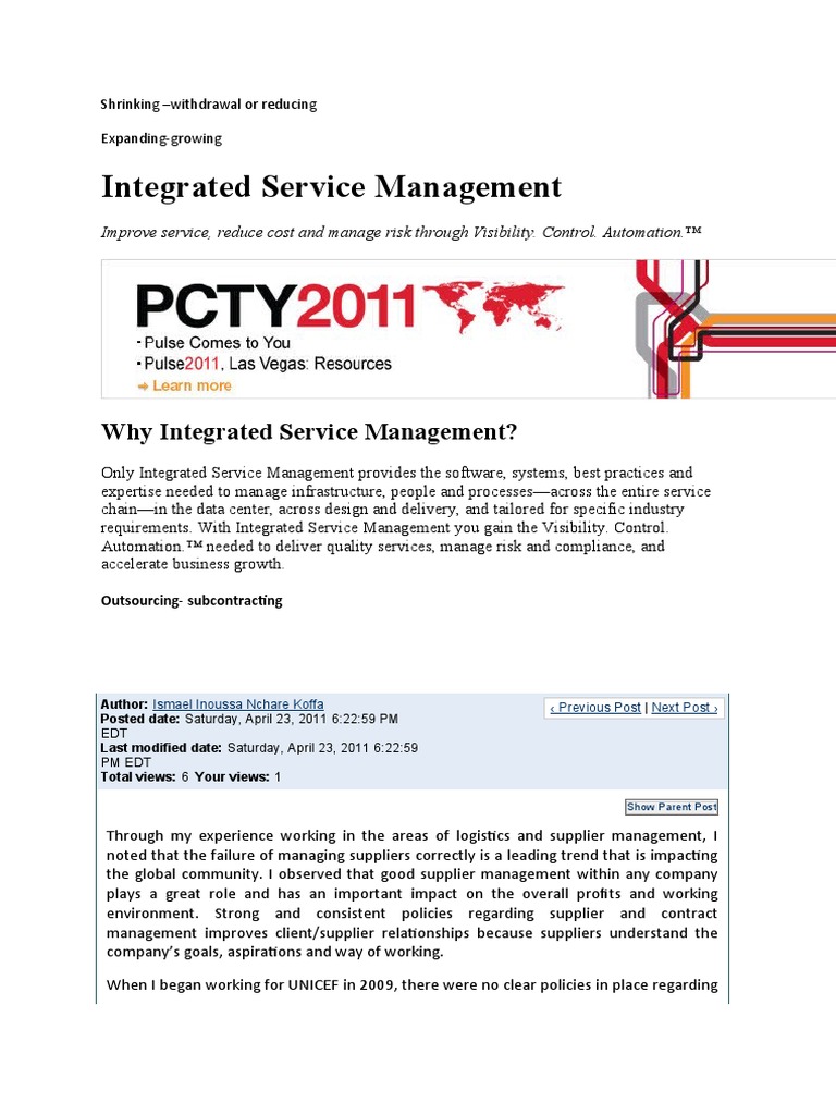 Why Integrated Service Management? | PDF | Supply Chain | Outsourcing