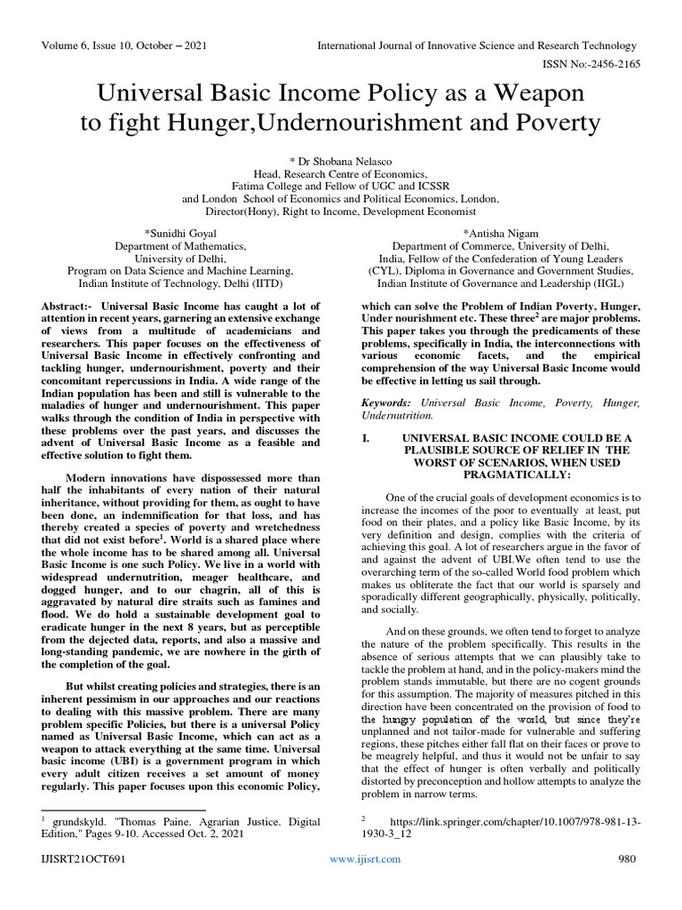 Universal Basic Income Policy As A Weapon To Fight Hunger ...
