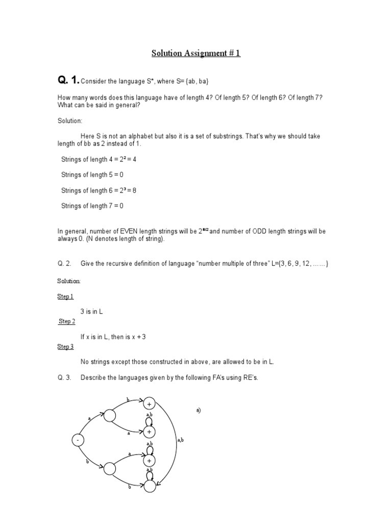 Theory of Automata - CS402 Spring 2004 Assignment 01 Solution | PDF | String (Computer Science ...