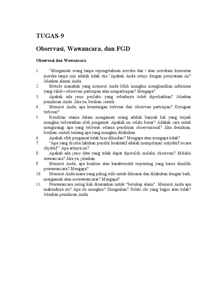 TUGAS 9 Observas Wawancara FGD | PDF