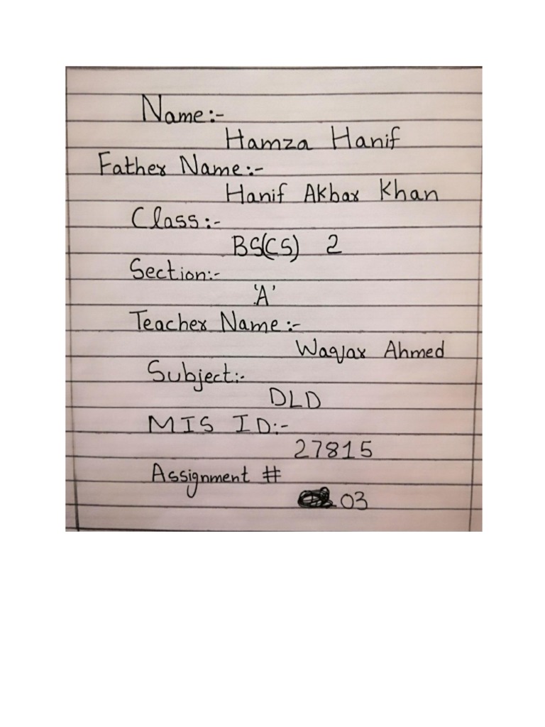 Hamza Hanif DLD Assignment #3 | PDF