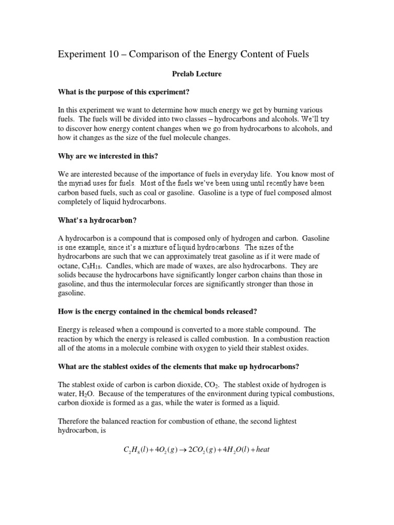 Experiment 10 - Comparison of The Energy Content of Fuels | PDF | Fuels ...