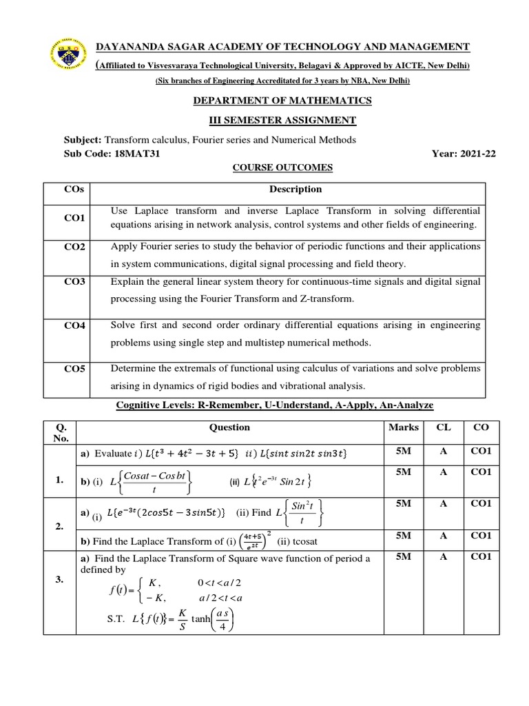 Assignment - III Sem | PDF | Trigonometric Functions | Fourier Series
