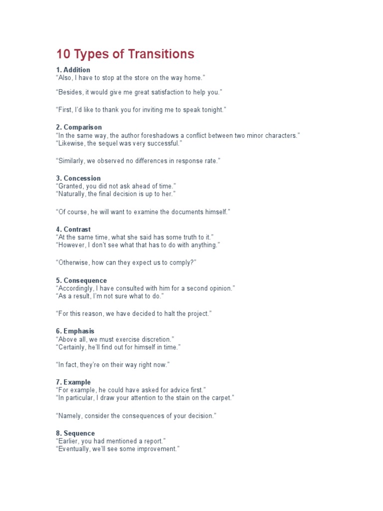 10 Types of Transitions | PDF | Law | Wellness