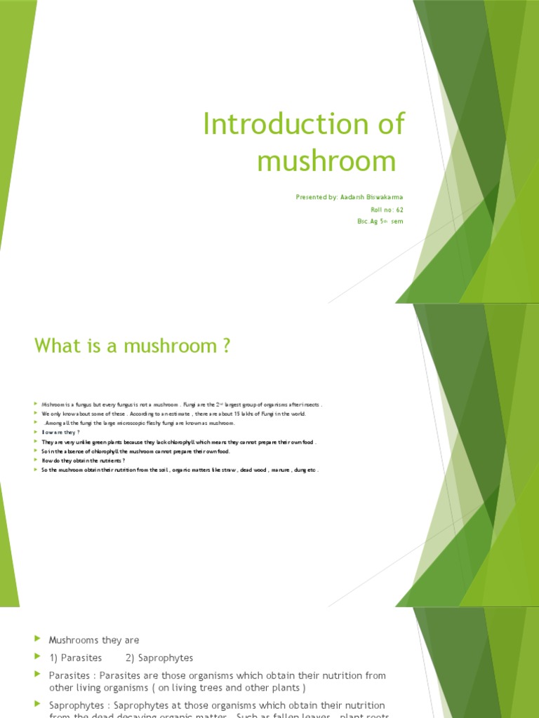 Introduction of Mushroom: Presented By: Aadarsh Biswakarma Roll No: 62 ...