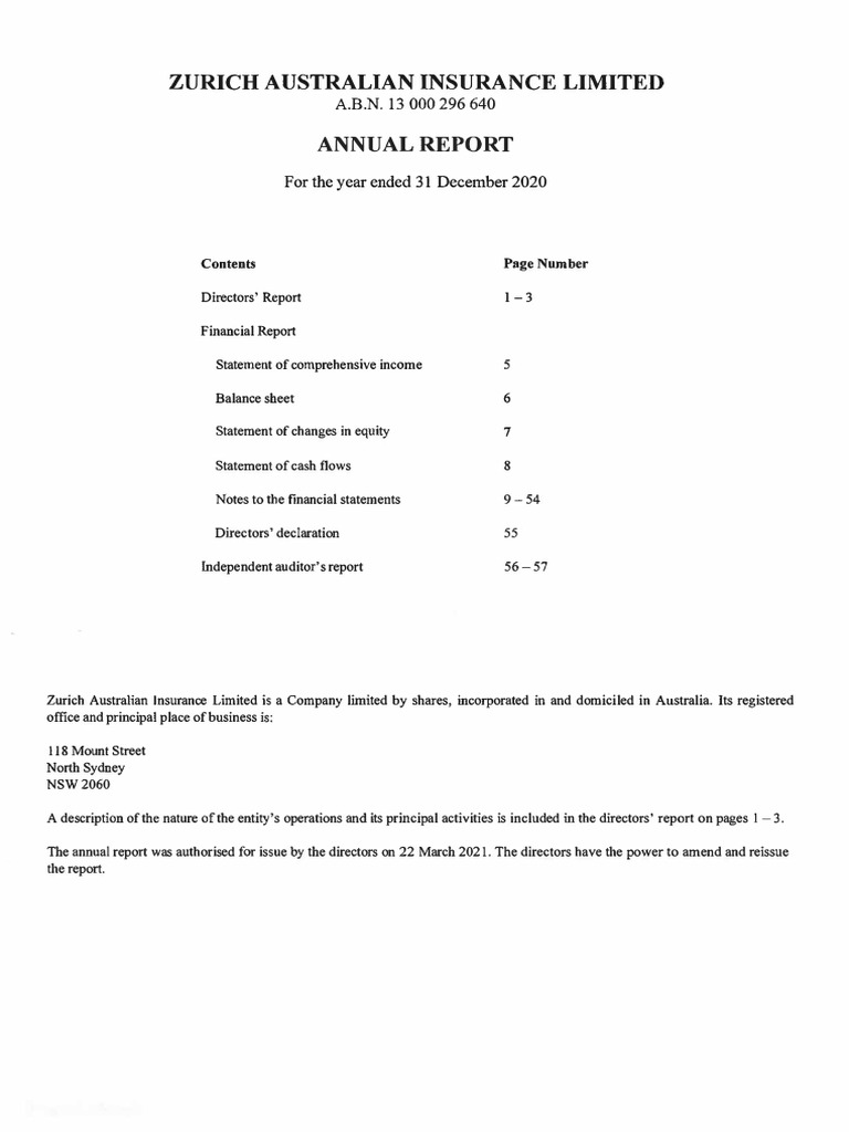 Zurich Australian Insurance Limited: Annual Report | PDF | Deferred Tax ...