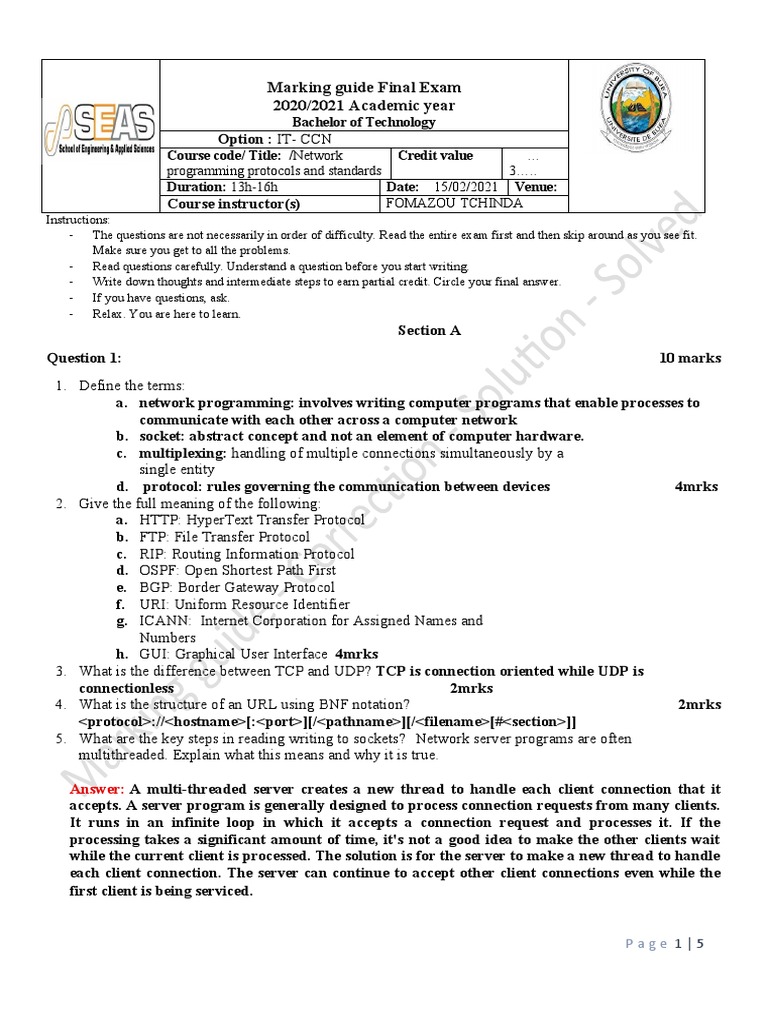 Marking Guide Final Exam 2020/2021 Academic Year: Programming Protocols ... Marking Guide Final Exam 2020/2021 Academic Year: Programming Protocols ...