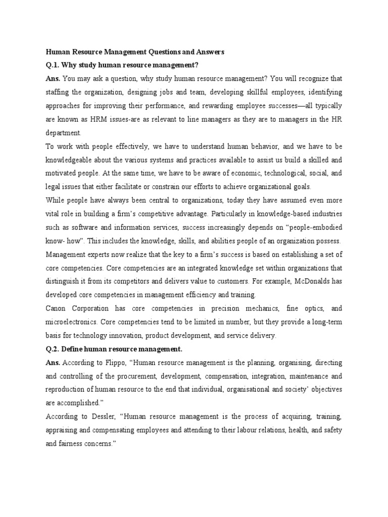 Human Resource Management Questions and Answers | PDF | Human Resource ...