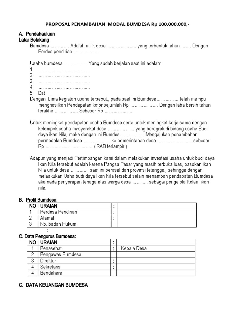 Contoh Proposal Permodalan Bumdesa | PDF