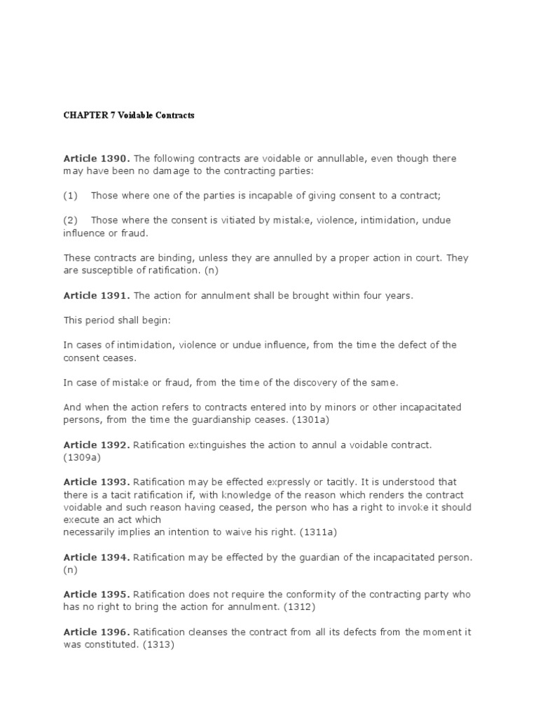 CHAPTER 7 Voidable Contracts | PDF | Annulment | Social Institutions