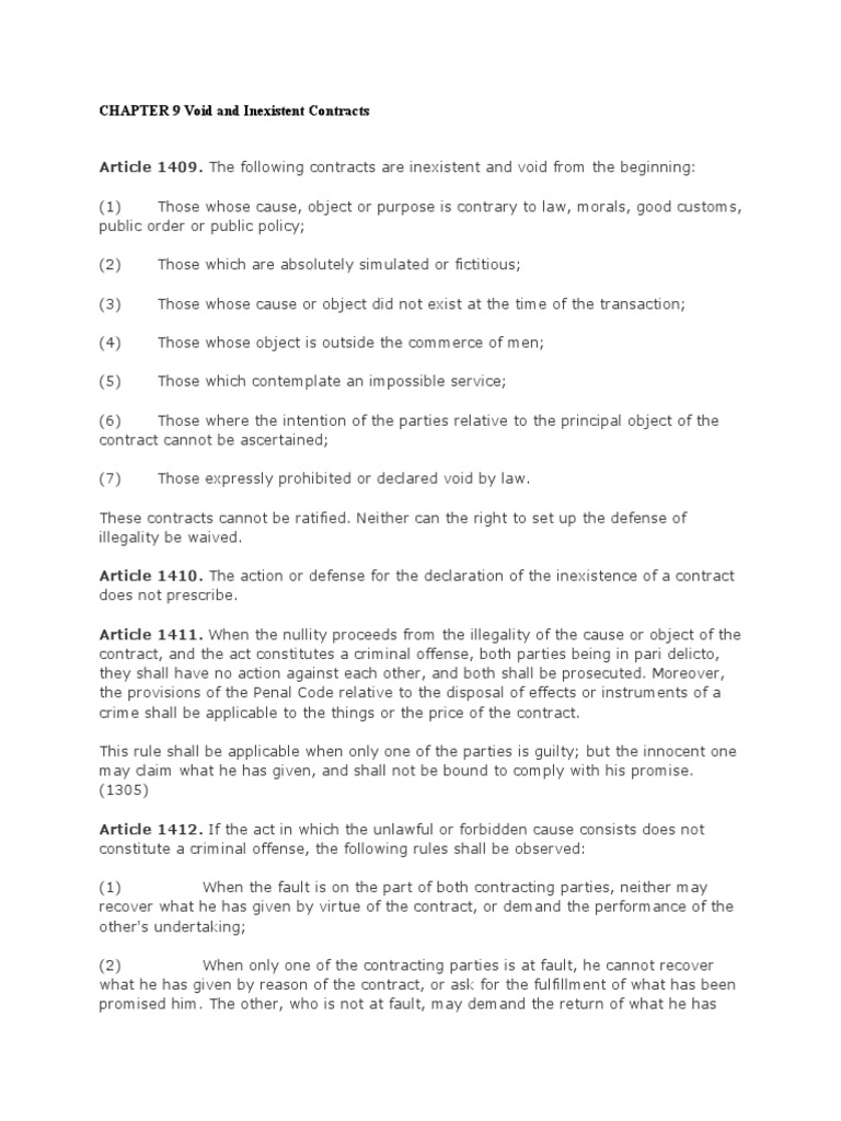 CHAPTER 9 Void and Inexistent Contracts | PDF | Crime & Violence | Crimes