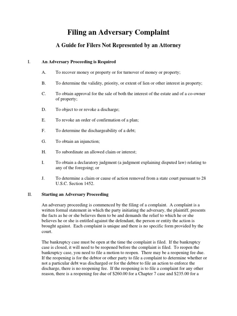 Guide to Filing an Adversary Complaint | PDF | Service Of Process ...