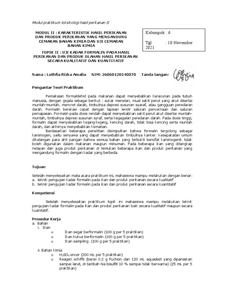 Uji Kadar Formalin pada Produk Perikanan | PDF