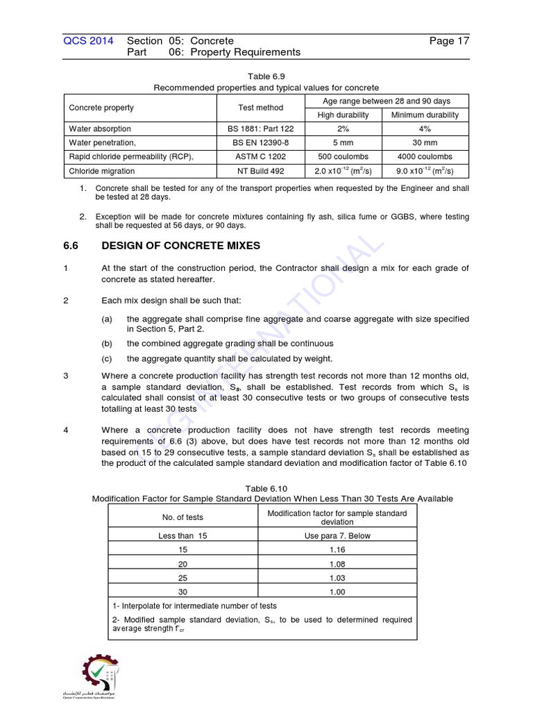 Concrete Durability Requirement in QCS 2014 | PDF | Concrete ...