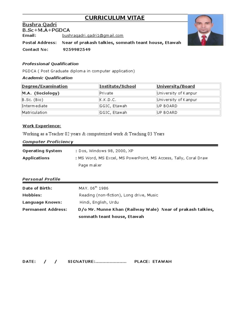 Bushra Qadri's CV from Etawah | PDF
