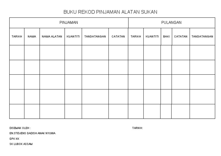 Buku Rekod Pinjaman Alatan Sukan | PDF