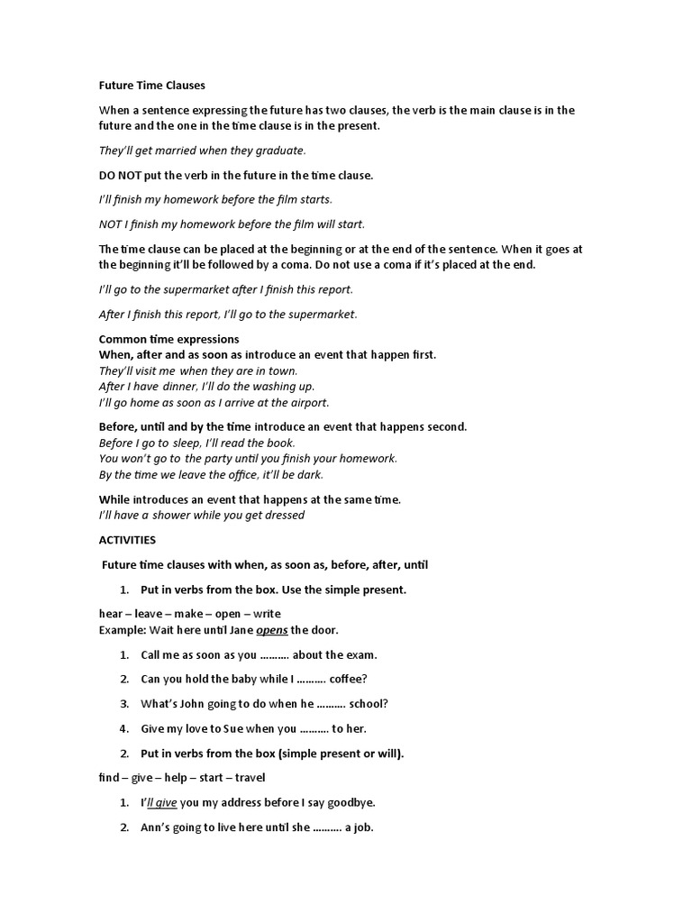 Future Time Clauses | PDF | Sentence (Linguistics) | Clause