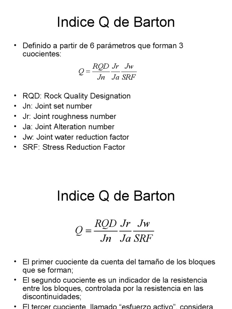 Indice Q de Barton: - Definido A Partir de 6 Parámetros Que Forman 3 ...
