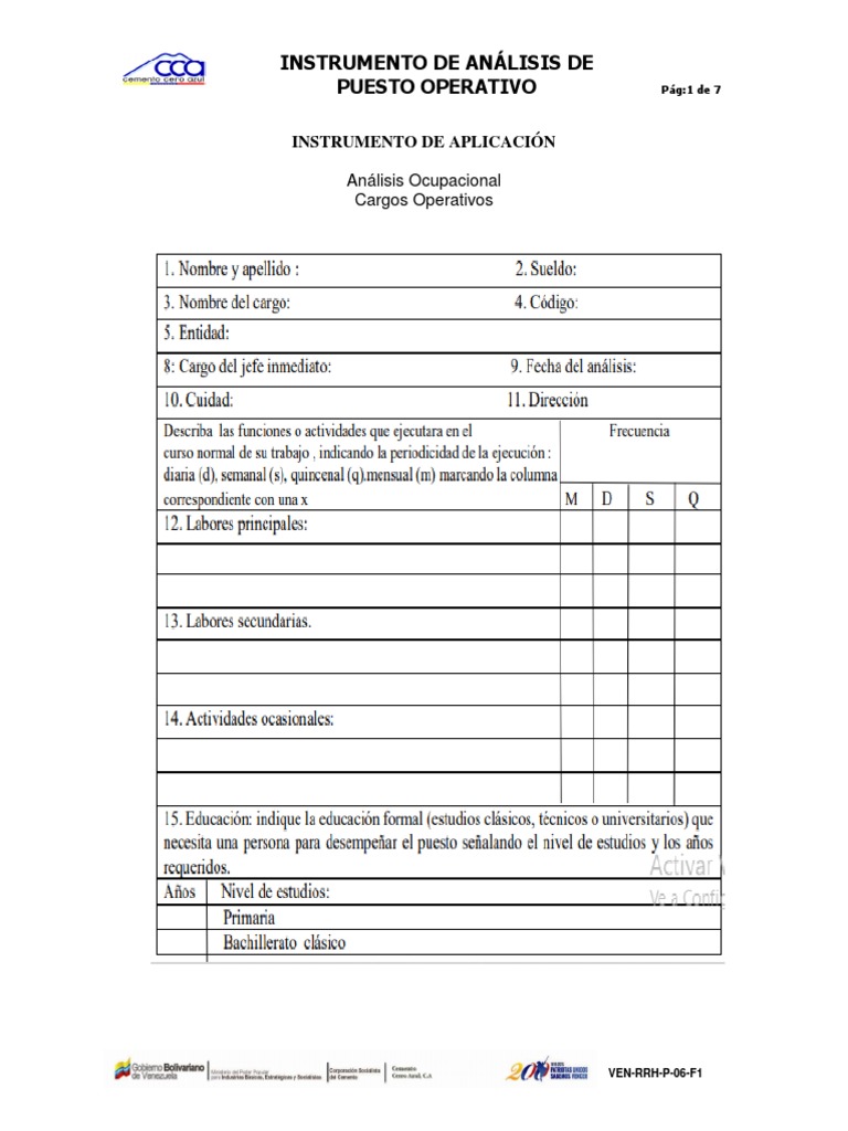 Instrumento de Analisis de Puesto Operativo | PDF