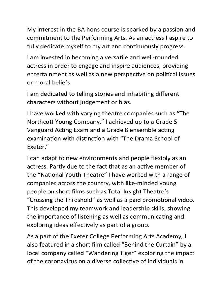 Final Personal Statement | PDF | Theatre | Psychological Concepts