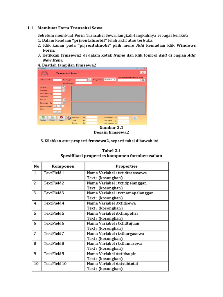 Membuat Form Transaksi Sewa | PDF