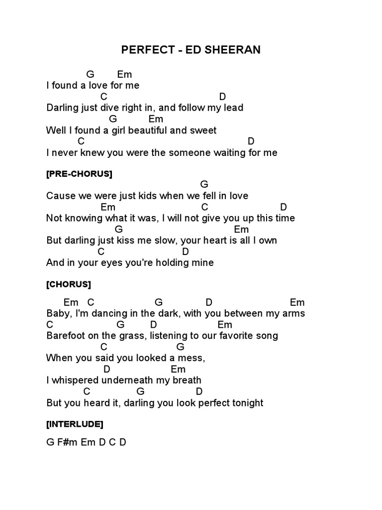 Ed Sheeran's "Perfect" Lyrics & Chords | PDF