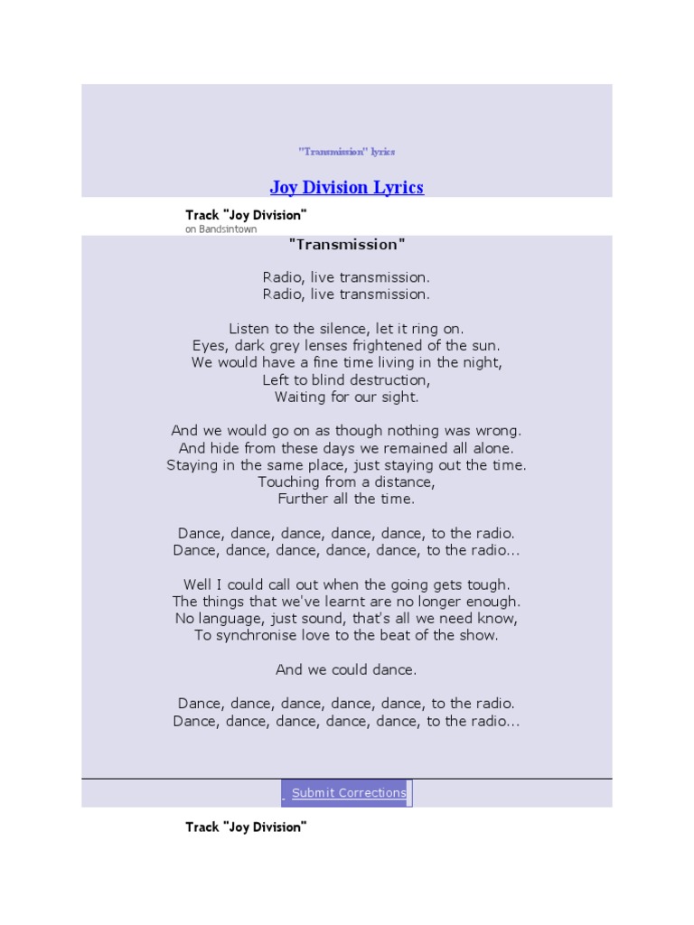Joy Division Lyrics | PDF | Recorded Music