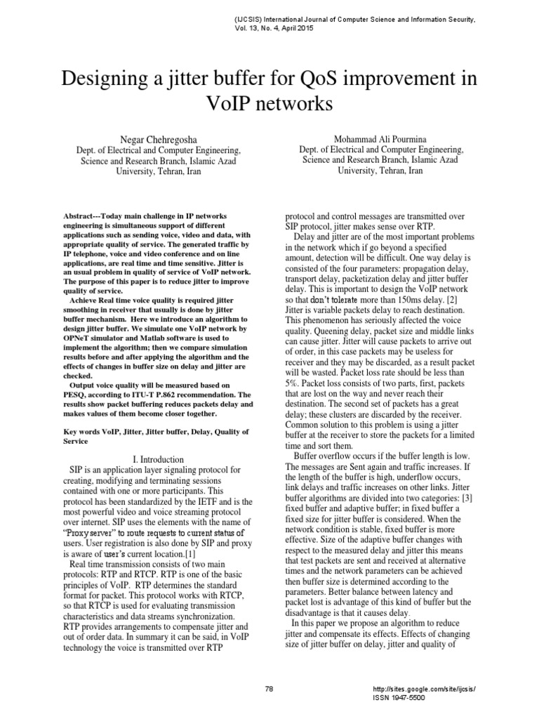 Designing A Jitter Buffer For Qos Improvement in Voip Networks | PDF | Voice Over Ip | Quality ...