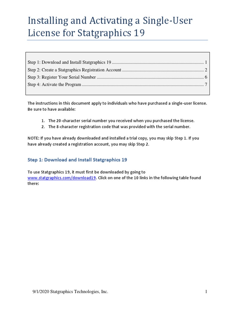 Installing and Activating A Single-User License For Statgraphics 19 ...