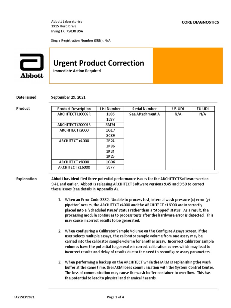 Urgent Product Correction: Immediate Action Required | PDF | Assay ...
