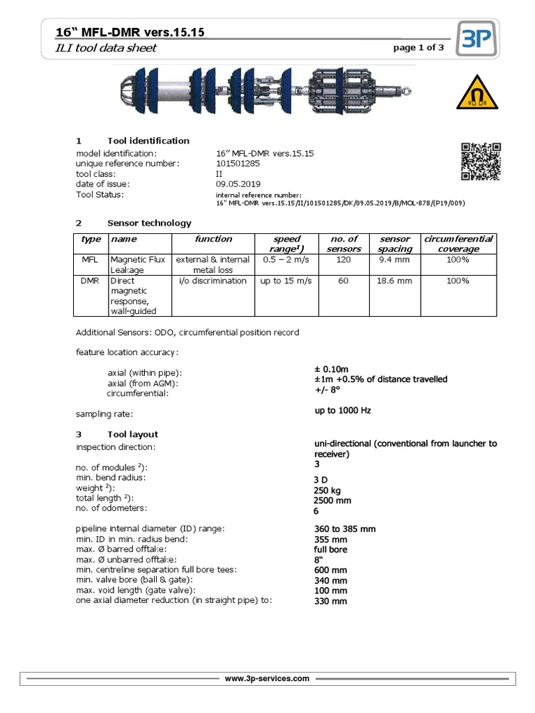 16" MFL-DMR Vers.15.15: ILI Tool Data Sheet | PDF | Electrical ...