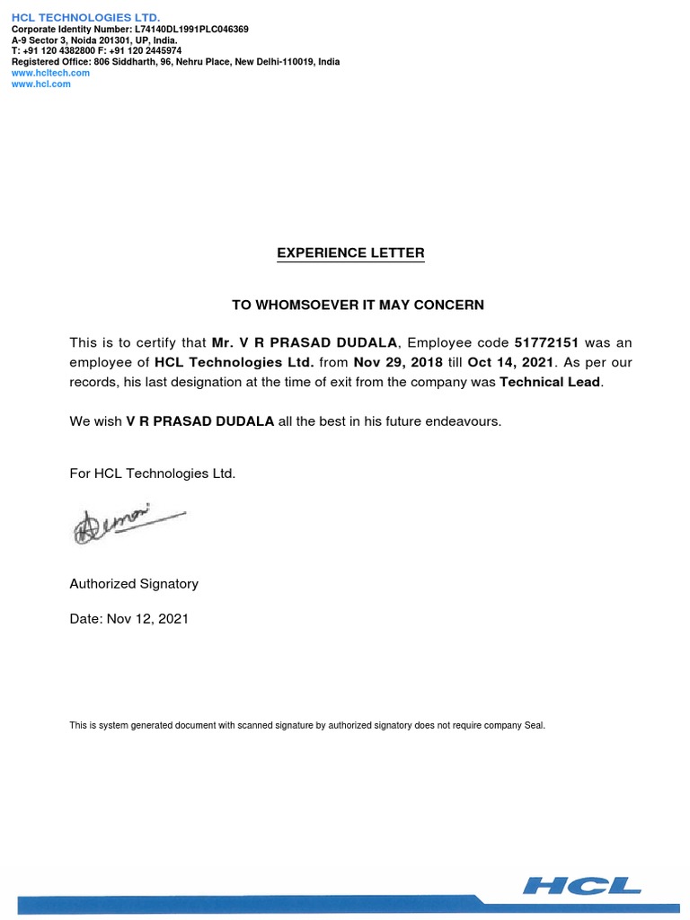 Experience Letter | PDF