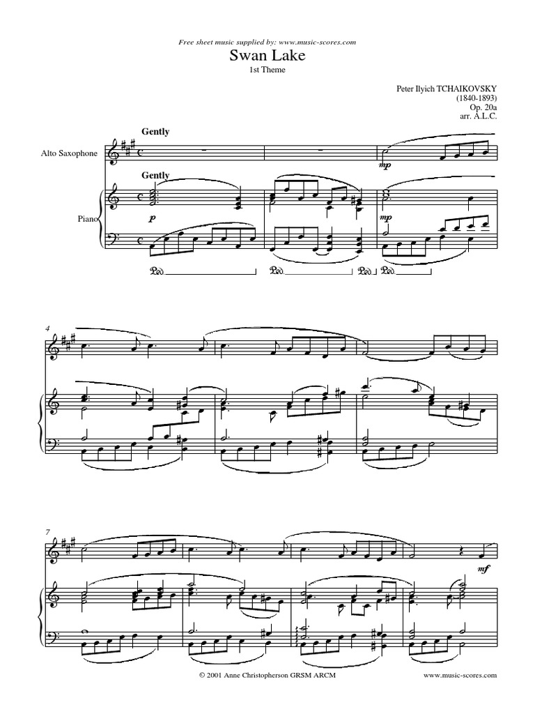 Peter Ilyich Tchaikovsky - Swan Lake. 1st Theme Op. 20a (Alto Saxophone & Piano) | PDF | Musical ...