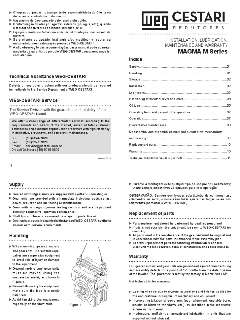 MAGMA M Series: Índice Technical Assistance WEG-CESTARI | PDF | Bearing ...