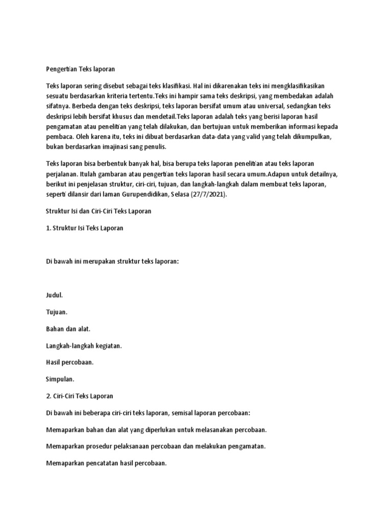 Share Pengertian, Tujuan, Ciri - Ciri Teks Laporan | PDF Share Pengertian, Tujuan, Ciri - Ciri Teks Laporan | PDF