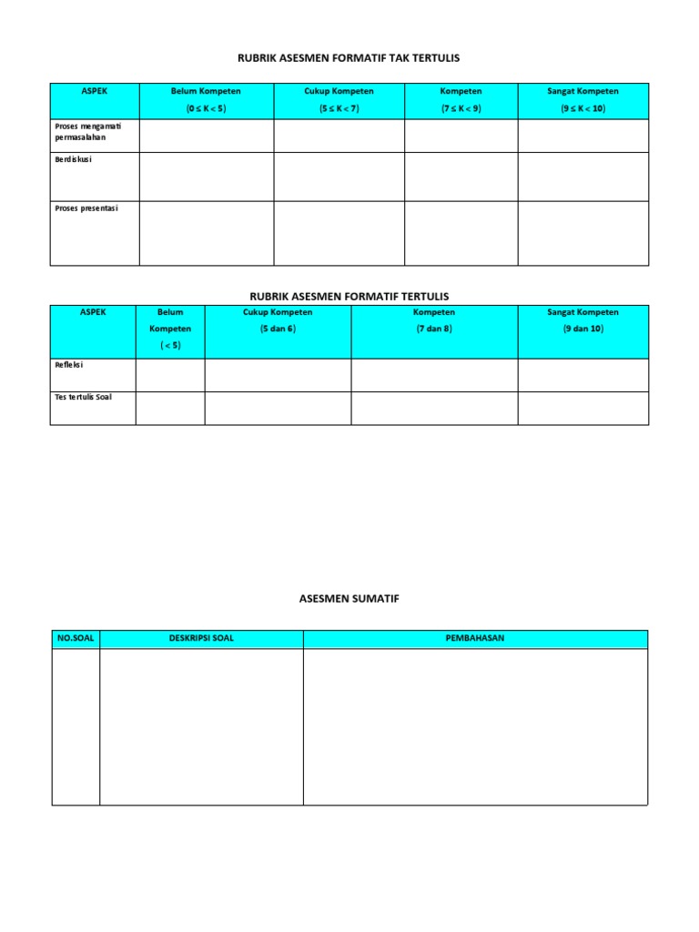 Rubrik Asesmen Formatif dan Sumatif | PDF