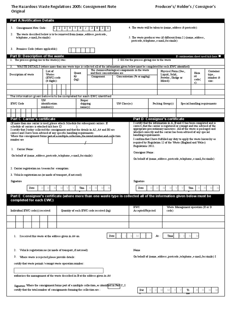 Detailed Consignment Note Example | PDF | Waste