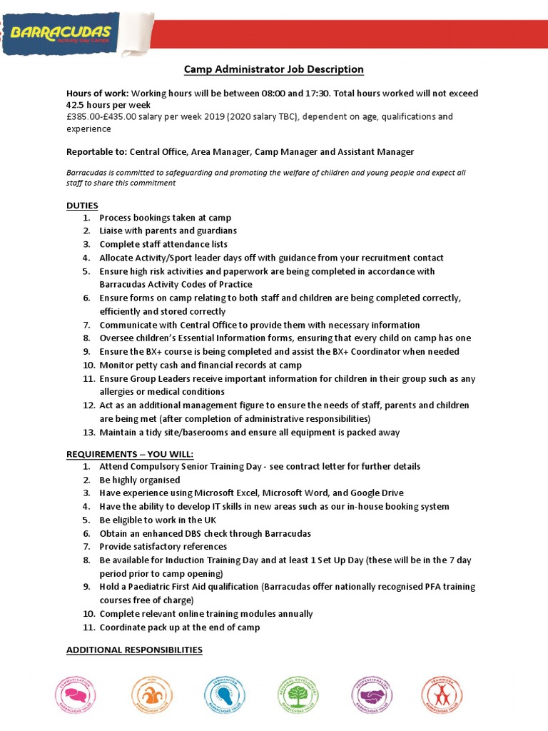 Camp Administrator Job Description: Duties | PDF