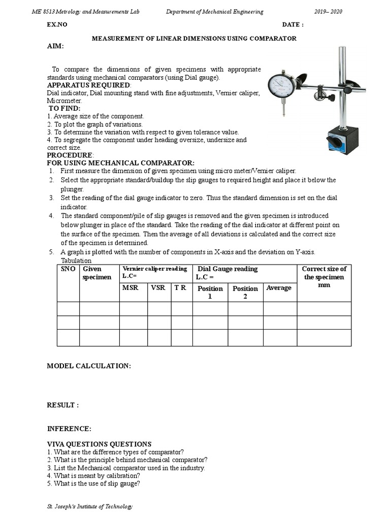 Measurement of Linear Dimensions Using Comparator | PDF | Calibration ...