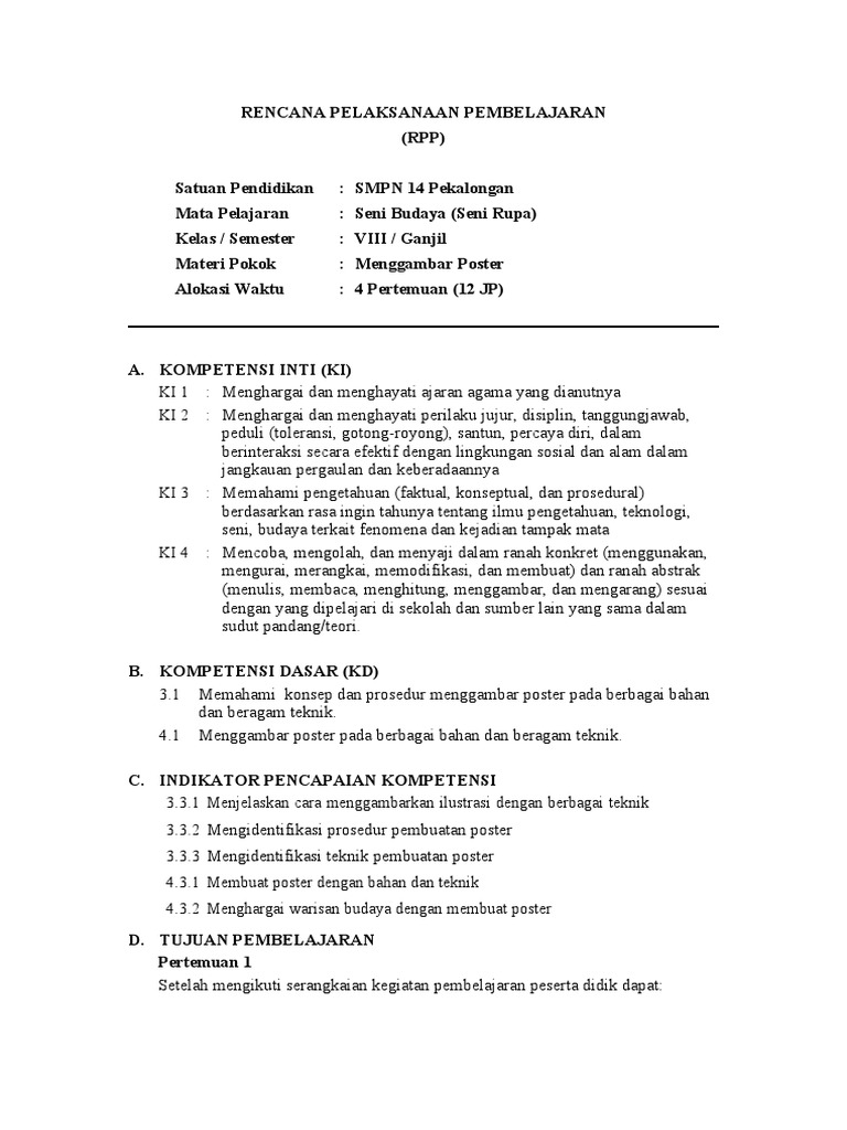 RPP Menggambar Poster Kelas VIII | PDF | Karier & Perkembangan | Seni