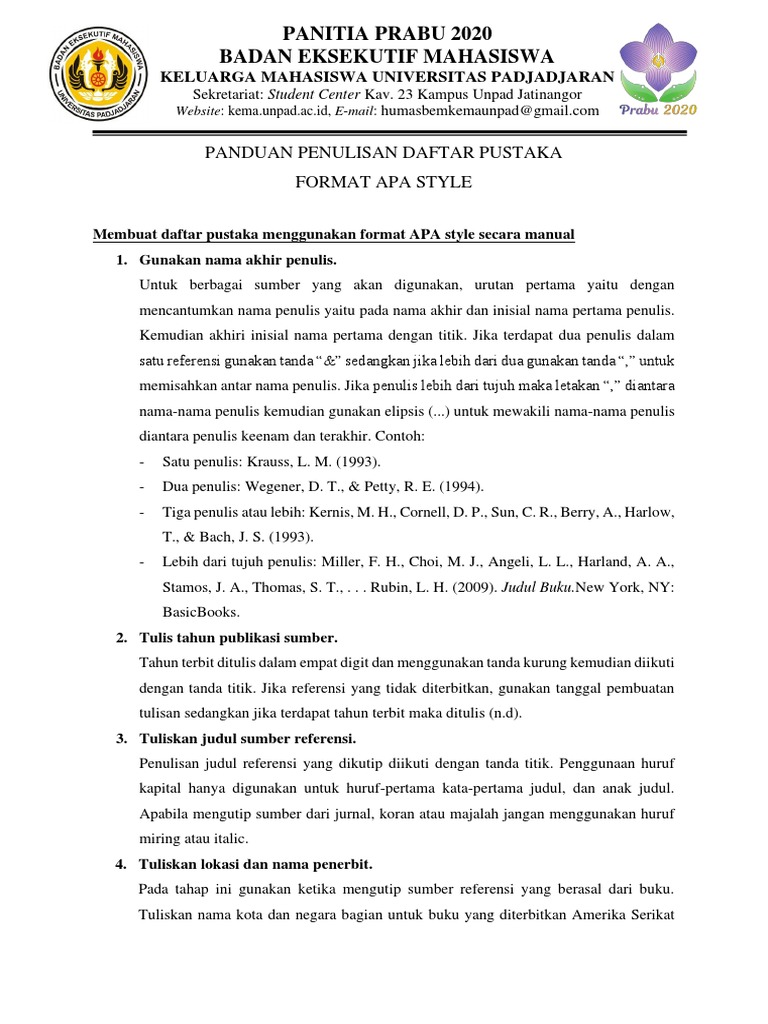 Panduan Daftar Pustaka APA Style Prabu 2020 | PDF