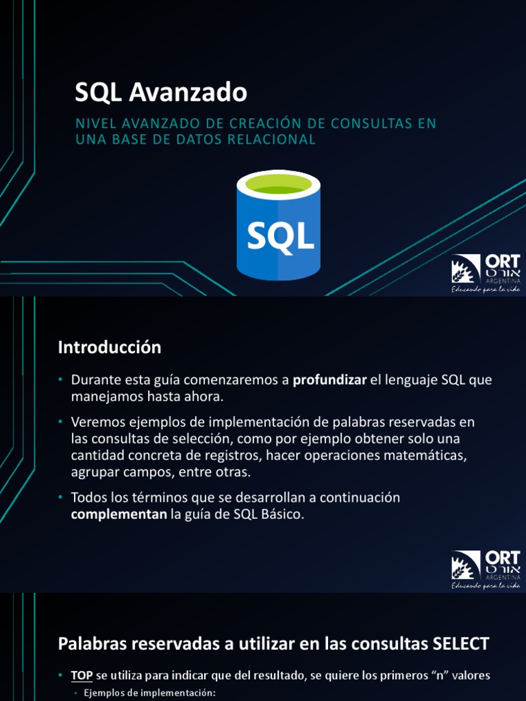 SQL Avanzado | PDF | SQL | Ciencias de la Computación