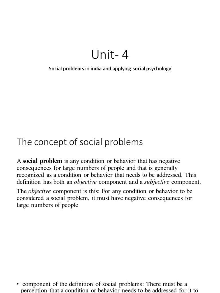 Unit-4: Social Problems in India and Applying Social Psychology | PDF