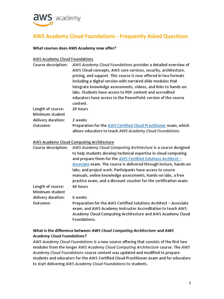 An Overview of the AWS Academy Cloud Foundations Course: Content ...