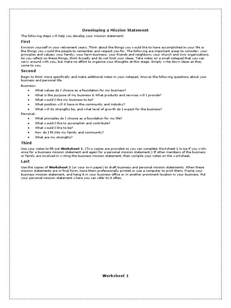 Developing A Mission Statement | PDF