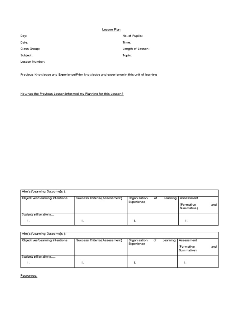 Blank Lesson Plan Template | PDF